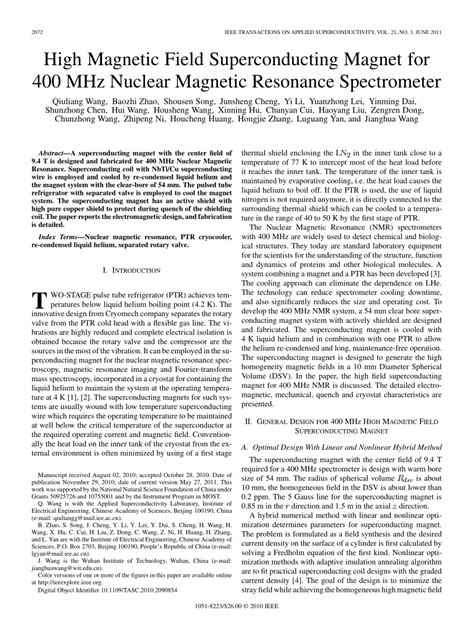 Pdf High Magnetic Field Superconducting Magnet For 400 Mhz Nuclear