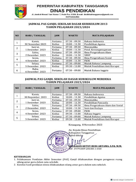 jadwal pas sd 2023 2024 semester 1 pdf