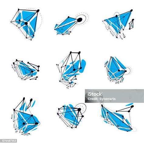 연결된 선과 점 3d 기하학적 와이어프레임 셰이프가 있는 벡터 로우 폴리 오브젝트 집합입니다 원근 삼각측면 피규어 0명에 대한 스톡 벡터 아트 및 기타 이미지 Istock