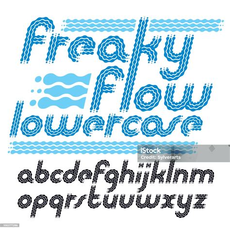벡터 소문자 현대 팝 알파벳 문자 집합입니다 둥근된 굵은 기울임꼴 복고풍 글꼴 Typescript 기호 디자인 요소로 사용 될 수 있습니다 파도 흐르는 라인을 사용 하 여