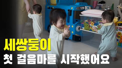 세쌍둥이 첫 걸음마ㅣ1살 생일 돌잔치 돌잡이ㅣ아기 걷기 연습ㅣ삼둥이 현실 육아 24시간 ㅣ12개월 아가ㅣ가정보육ㅣ육아 브이로그ㅣ