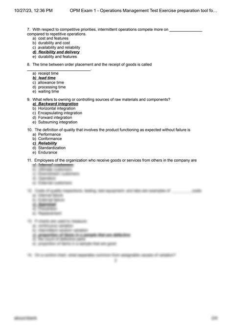 SOLUTION Opm Exam Operations Management Test Exercise Preparation Tool For All Levels Studypool