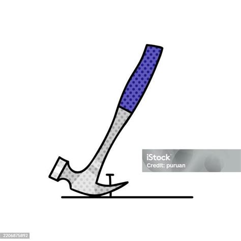 망치 당기는 손톱 하프 톤 손으로 그린 컬러 벡터 일러스트 레이 션 갈고리 발톱에 대한 스톡 벡터 아트 및 기타 이미지 갈고리 발톱 금속 낙서 드로잉 Istock