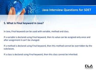 Dev Labs Alliance Top Basic Java Interview Question For Sdet PPT