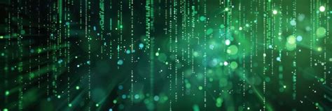 Green Binary Code Data Stream On Digital Technology Background