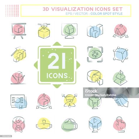 Icon Set 3d Visualization Related To 3d Visualization Symbol Color Spot Style Simple Design