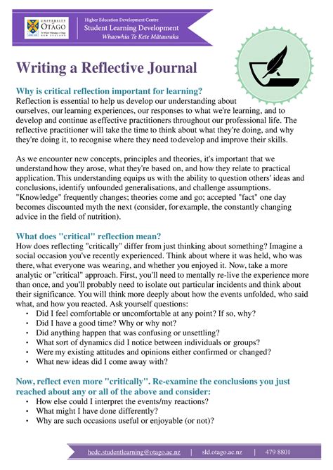 Writing a Reflective Journal - hedc@otago.ac | sld.otago.ac | 479 8801 ...