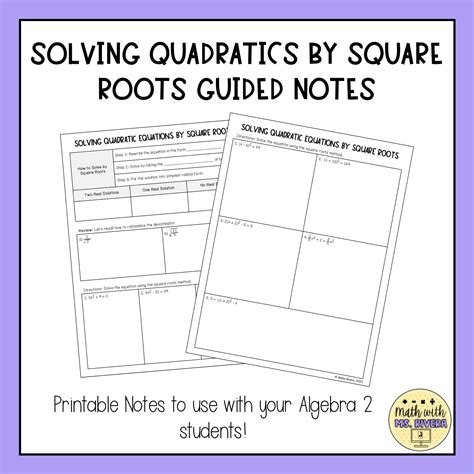 Solving Quadratic Equations By Square Roots Guided Notes For Algebra Made By Teachers