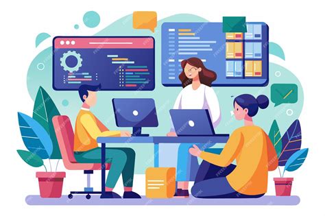 Premium Vector Group Of People Working Together With Laptops Programmers Learn Programming