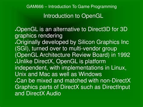 Ppt Gam666 Introduction To Game Programming Powerpoint Presentation