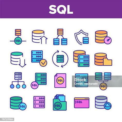 sql 데이터베이스 컬렉션 요소 아이콘 세트 벡터 0명에 대한 스톡 벡터 아트 및 기타 이미지 0명 sql 개념 istock