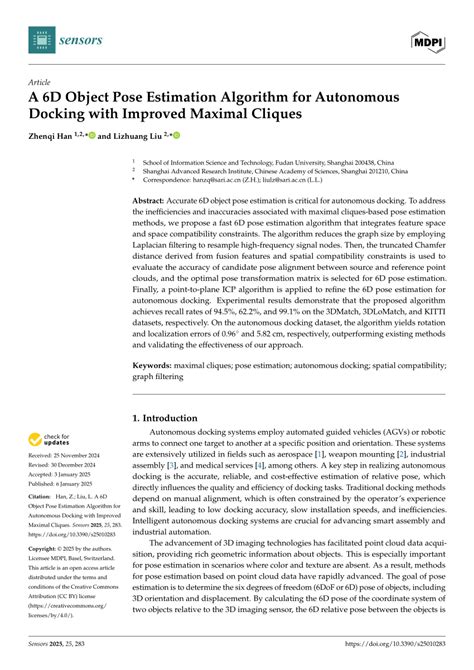 pdf a 6d object pose estimation algorithm for autonomous docking with