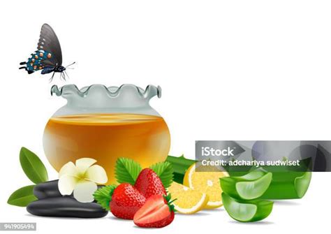 스파 알로에 베라 레몬 딸기 고 흰색 배경 벡터 일러스트 레이 션에 고립 된 꿀 꿀에 대한 스톡 벡터 아트 및 기타 이미지 꿀 딸기 가시 Istock