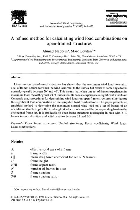 PDF A Refined Method For Calculating Wind Load Combinations On Open Framed Structures