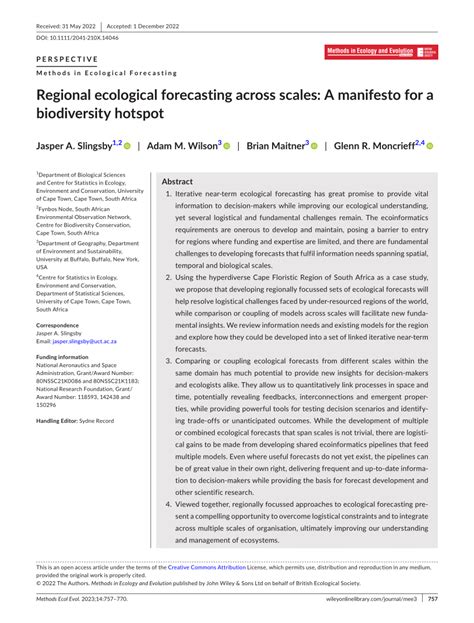 Pdf Regional Ecological Forecasting Across Scales A Manifesto For A