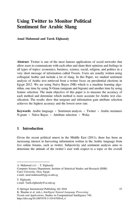 Pdf Using Twitter To Monitor Political Sentiment For Arabic Slang