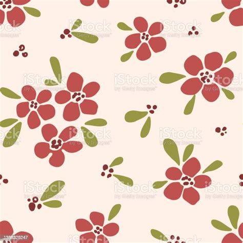 간단한 꽃 벡터 원활한 패턴 부르고뉴 꽃 밝은 분홍색 배경에 녹색 잎 직물 인쇄 섬유 제품 봄 여름 컬렉션 0명에 대한 스톡 벡터 아트 및 기타 이미지 Istock