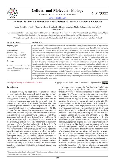 Pdf Isolation In Vitro Evaluation And Construction Of Versatile Microbial Consortia