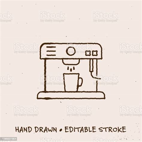 편집 가능한 스트로크가 있는 손으로 그린 에스프레소 커피 머신 라인 아이콘 커피메이커에 대한 스톡 벡터 아트 및 기타 이미지