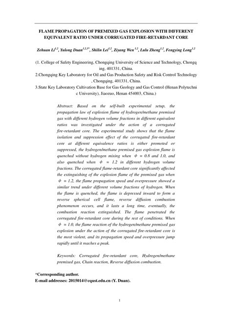 Pdf Flame Propagation Of Premixed Gas Explosion With Different Equivalent Ratio Under