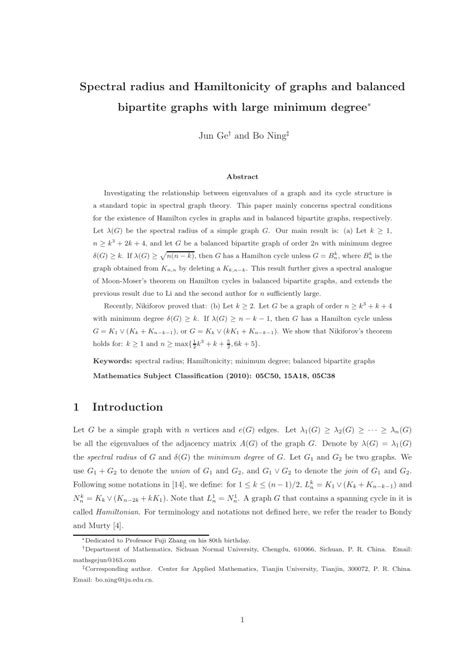 Pdf Spectral Radius And Hamiltonicity Of Graphs And Balanced