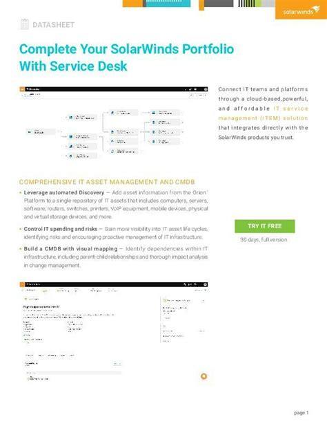 Complete Your Solarwinds Portfolio With Service Desk Datasheet Solarwinds