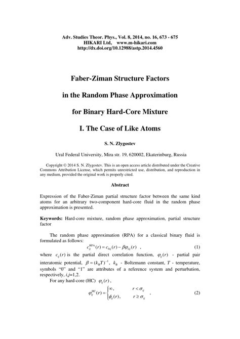 pdf faber ziman structure factors in the random phase approximation