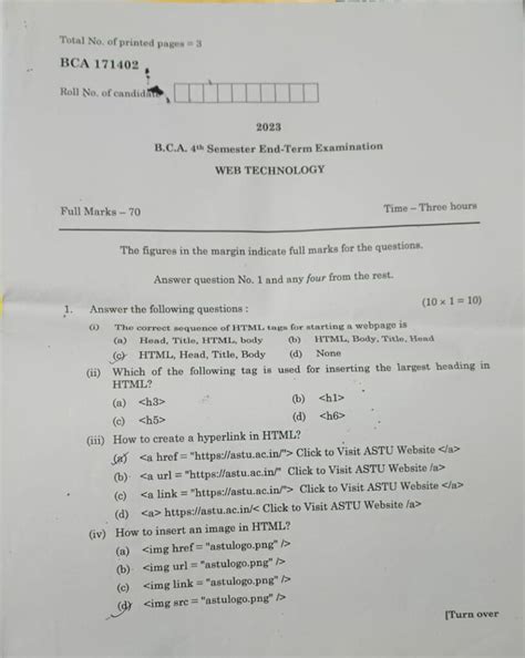 web technology question paper bca 2023 computer science knowledge
