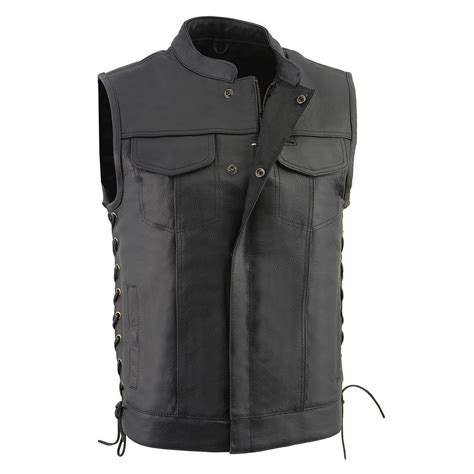 Milwaukee Leather Lkm3712 Mens Black Leather Club Style Motorcycle