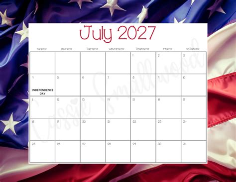 Printable 2027 Monthly Calendar With Holidays Cassie Smallwood