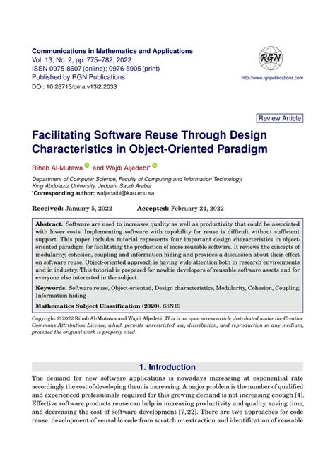 pdf facilitating software reuse through design characteristics in object oriented paradigm