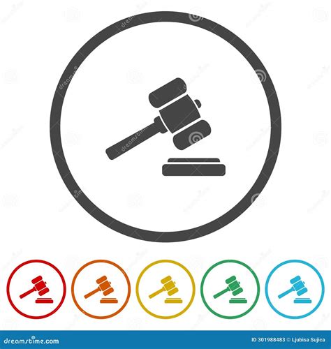 Judge Hammer Icon. Set Icons in Color Circle Buttons Stock Vector - Illustration of guilt ...