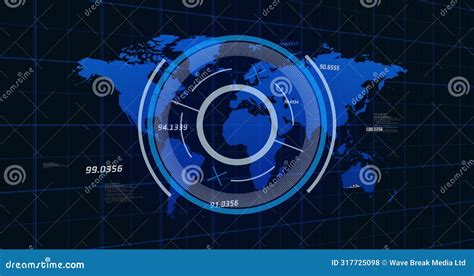 Data Loading And Processing Over Blue World Map On Black Background
