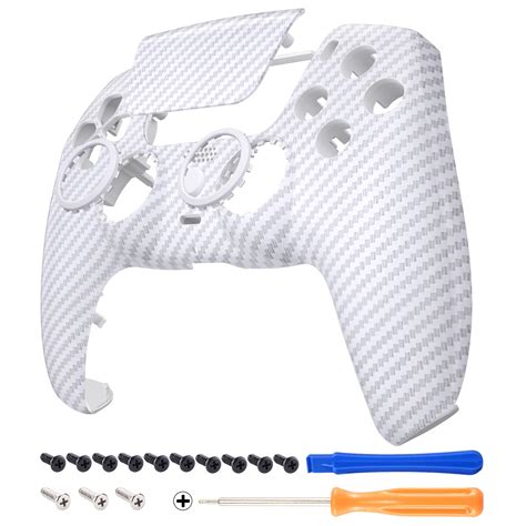 Extremerate Luna Redesigned White Silver Carbon Fiber Front Shell Touchpad Compatible With Ps5