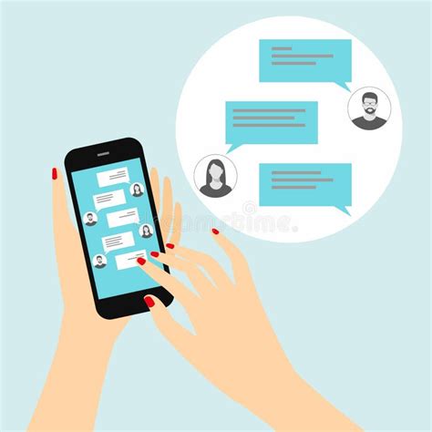 Sending Messages To Friends Via Instant Messaging Female Hand Holding
