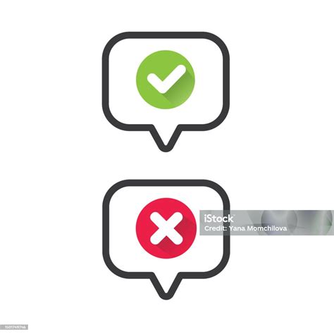 녹색 체크 표시 체크 표시와 빨간색 X 십자 기호로 설정된 아이콘 Brand Name Online Messaging Platform에 대한 스톡 벡터 아트 및 기타 이미지