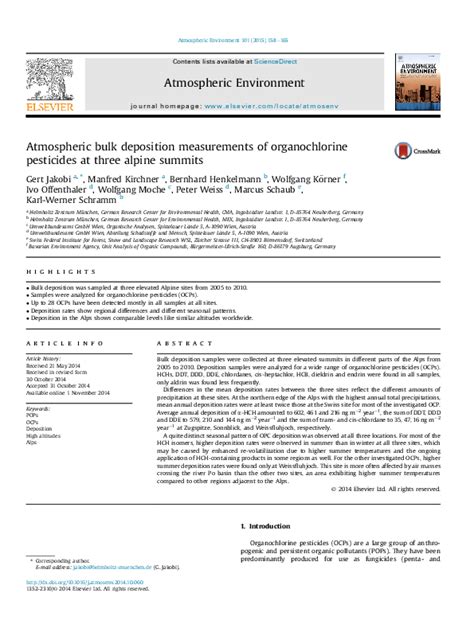 Pdf Atmospheric Bulk Deposition Measurements Of Organochlorine Pesticides At Three Alpine Summits