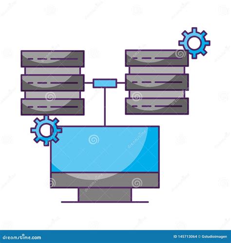 Computer Connected Two Database Server Data Storage Stock Illustration