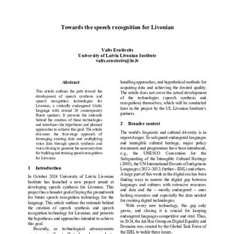 Towards The Speech Recognition For Livonian Acl Anthology