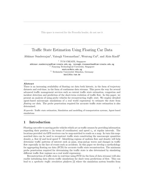 Pdf Traffic State Estimation Using Floating Car Data