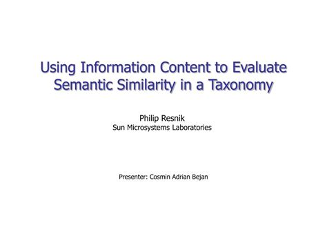 Ppt Using Information Content To Evaluate Semantic Similarity In A