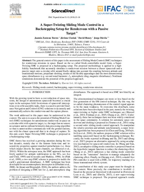 Pdf A Super Twisting Sliding Mode Control In A Backstepping Setup For Rendezvous With A