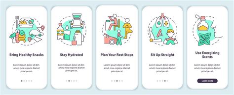 Road Trip Healthy Habits Onboarding Mobile App Screen Car Tourism Walkthrough 5 Steps Editable