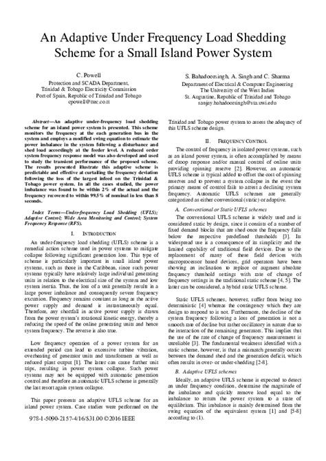 pdf an adaptive under frequency load shedding scheme for a small