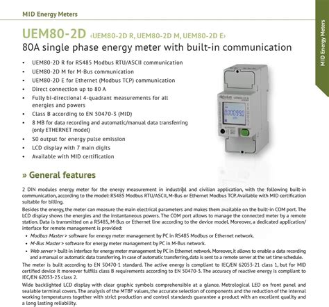 Single Phase Smart Meter Modbus Remote Modbus Communication Uem D Algodue Made In Italy Mid