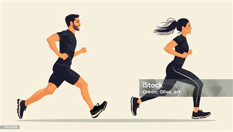 스포츠복을 입은 남자와 여자 사람들이 달리고 있습니다 흰색 배경에 벡터 그림 달리기에 대한 스톡 벡터 아트 및 기타 이미지 달리기 십대 소녀 운동 선수 Istock