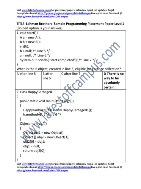 lehman brothers sample programming placement paper level1 pdf
