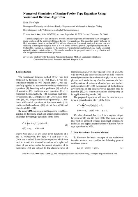 Pdf Numerical Simulation Of Emden Fowler Type Equations Using Variational Iteration Algorithm