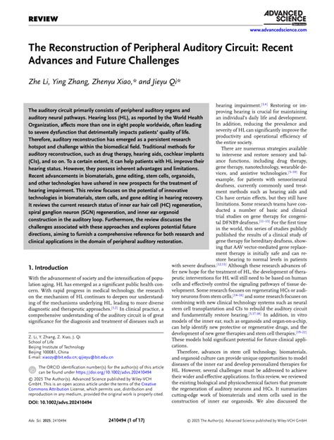Pdf The Reconstruction Of Peripheral Auditory Circuit Recent