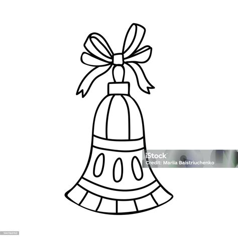 색칠하기 크리스마스 장난감 벨입니다 리본 활 크리스마스 트리 장식입니다 손으로 그린 벡터 라인 아트 그림입니다 어린이와 성인을위한 색칠 공부 책 흑백 스케치 0명에 대한